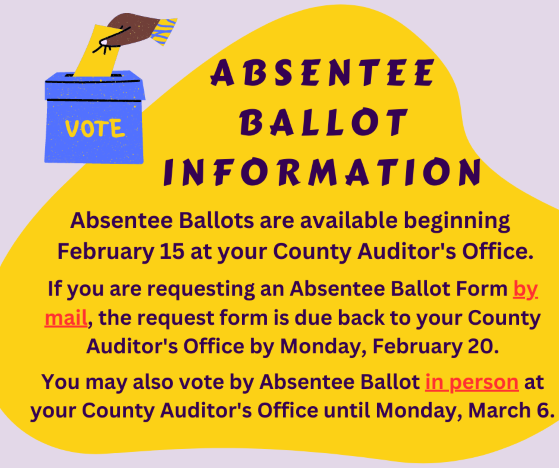 Absentee REQUEST Ballot Forms are due to your County Auditor's Office ...